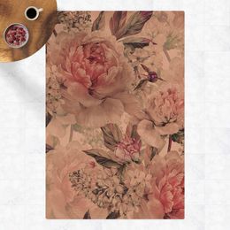 Bilderwelten Kork-Teppich Landhaus rosa Korkmatte - Zartes Aquarell Pfingstrosen Muster - Deko Wohnzimmer Schlafzimmer