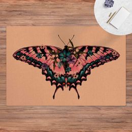 Bilderwelten Kork-Teppich Illustration pink Tiere Korkmatte - Illustration floraler Tiger Schwalbenschwanz - Schmetterlinge Wohnzimmer Schlafzimmer
