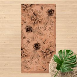 Kork-Teppich - Aquarell Gesteck mit Sukkulenten und Knospen - Illustration beige Aquarell Deko Wohnzimmer Schlafzimmer