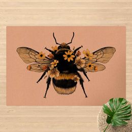 Kork-Teppich - Illustration florale Hummel - Illustration gelb Tiere Korkmatte Insekten Wohnzimmer Schlafzimmer