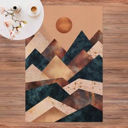 Bilderwelten Kork-Teppich Abstrakt gold originell Aquarell - Geometrische Berge Bronze - Deko Wohnzimmer Schlafzimmer