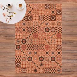 Bilderwelten Kork-Teppich Illustration orange Fliesenoptik - Geometrischer Fliesenmix Orange - Deko Wohnzimmer Schlafzimmer