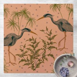 Kork-Teppich - Chinoiserie Graureiher zwischen Gr&auml;sern - Illustration gr&uuml;n Tiere Korkmatte V&ouml;gel Wohnzimmer Schlafzimmer