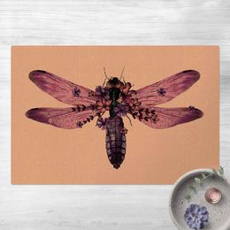 Bilderwelten Kork-Teppich Illustration violett Tiere Korkmatte - Illustration florale Libelle - Insekten Wohnzimmer Schlafzimmer