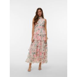 V&eacute;ro Moda Maxikleid VERO MODA "VMFELICIA SL HIGHNECK RUF MAXI DRESS EXP", Damen, Gr. M, N-Gr, peony aop:flower, Web, Obermaterial: 100% Polyester, bedruckt, kn&ouml;chellang, hoch geschlossener Ausschnitt, Kleider Maxikleid, Kunstfaser