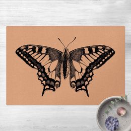 Bilderwelten Kork-Teppich Illustration schwarz Tiere Korkmatte - Illustration fliegender Schwalbenschwanz Schwarz - Schmetterlinge Wohnzimmer Schlafzimmer