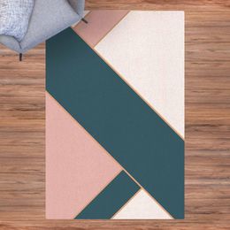 Bilderwelten Kork-Teppich Illustration petrol Korkmatte - Eckiges Geflecht Petrol - Geometrisch Wohnzimmer Schlafzimmer