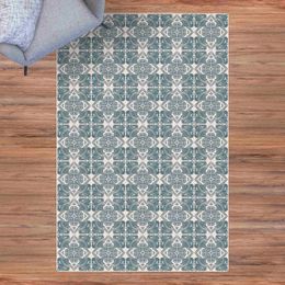 Bilderwelten Kork-Teppich Illustration blau Fliesenoptik - Fliesenmuster Lissabon Taubenblau - Deko Wohnzimmer Schlafzimmer