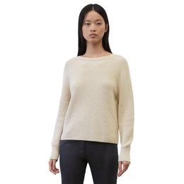 Marc O'Polo MARC O'POLO Damen Rundhalspullover, beige, Gr. M, meliert, Strick, Obermaterial: 97% Baumwolle, 3% Elasthan, Pullover, im festem Baumwoll-Strick