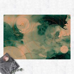 Bilderwelten Kork-Teppich Abstrakt t&uuml;rkis originell Aquarell - Magischer goldener Sternenhimmel - Himmel Wohnzimmer Schlafzimmer