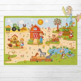 Kork-Teppich - Bauernhof - Landarbeit macht Spa&szlig; - Illustration bunt Korkmatte Bauernhof Kinderzimmer Baby M&auml;dchen Jungen