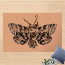 Bilderwelten Kork-Teppich Illustration grau Tiere Korkmatte - Illustration florale Motte - Insekten Wohnzimmer Schlafzimmer
