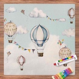 Kork-Teppich - Ballonparty zwischen den Wolken - modern pastell Himmel Aquarell Ballon Kinderzimmer Baby M&auml;dchen Jungen