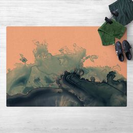 Kork-Teppich - Welle Aquarell Blau I - modern blau Strand Aquarell Landschaft Wohnzimmer Schlafzimmer