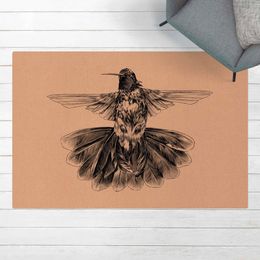 Bilderwelten Kork-Teppich Illustration schwarz Tiere Korkmatte - Illustration fliegender Kolibri Schwarz - V&ouml;gel Wohnzimmer Schlafzimmer
