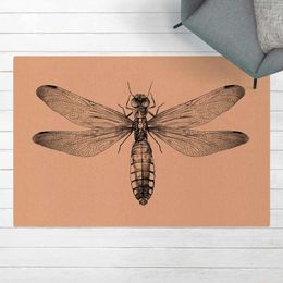 Bilderwelten Kork-Teppich Illustration schwarz Tiere Korkmatte - Illustration fliegende Libelle Schwarz - Insekten Wohnzimmer Schlafzimmer
