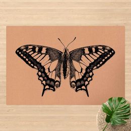 Kork-Teppich - Illustration fliegender Schwalbenschwanz Schwarz - Illustration schwarz Tiere Korkmatte Schmetterlinge Wohnzimmer Schlafzimmer