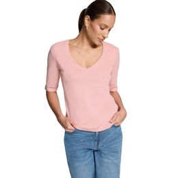 Kurzarmshirt Zero "Damen Shirt mit V-Ausschnitt", Damen, Gr. 34, bridal rose, Obermaterial: 95% Baumwolle, 5% Elasthan, Basic, figurbetont normal, V-Ausschnitt, Shirts, Aufschlag / Krempel