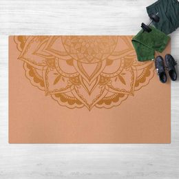 Bilderwelten Kork-Teppich Orientalisch gold Spirituell Korkmatte - Mandala Blume Halbkreis gold wei&szlig; - Ornamente Wohnzimmer Schlafzimmer