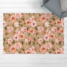 Bilderwelten Kork-Teppich Illustration rosa Aquarell - Aquarell Rosa Bl&uuml;ten vor Wei&szlig; - Rose Wohnzimmer Schlafzimmer