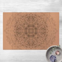Bilderwelten Kork-Teppich modern schwarz weiss Spirituell Aquarell - Mandala Aquarell Ornament Muster schwarz wei&szlig; - Ornamente Wohnzimmer Schlafzimmer