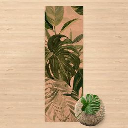 Kork-Teppich - Aquarell Tropisches Arrangement mit Monstera - Tropisch gr&uuml;n Aquarell Pflanzen Wohnzimmer Schlafzimmer