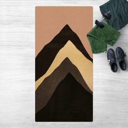Kork-Teppich - Goldener Berg Schwarz Wei&szlig; - Abstrakt schwarz weiss originell Aquarell Deko Wohnzimmer Schlafzimmer