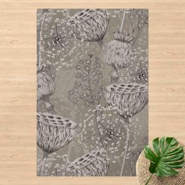 Bilderwelten Kork-Teppich Vintage grau Korkmatte - Florale Eleganz Doldenbl&uuml;te - Pflanzen Wohnzimmer Schlafzimmer
