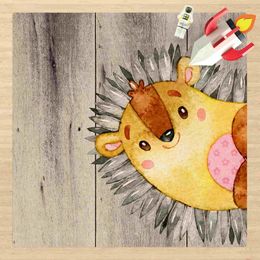 Kork-Teppich - Aquarell Igel auf Holz - Illustration grau Aquarell Deko Kinderzimmer Baby M&auml;dchen Jungen