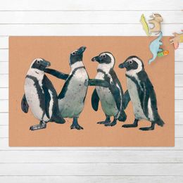 Bilderwelten Kork-Teppich modern schwarz weiss Tiere Aquarell - Illustration Pinguine Schwarz Wei&szlig; Aquarell - V&ouml;gel Wohnzimmer Schlafzimmer