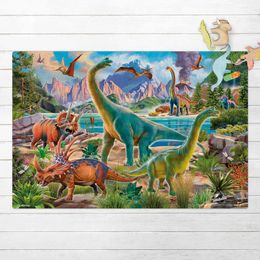 Bilderwelten Kork-Teppich Illustration bunt Korkmatte - Brachiosaurus und Tricaterops - Dinosaurier Kinderzimmer Baby M&auml;dchen Jungen