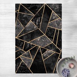 Kork-Teppich - Graue Dreiecke Gold - Abstrakt schwarz originell Aquarell Geometrisch Wohnzimmer Schlafzimmer