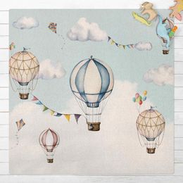 Bilderwelten Kork-Teppich modern pastell Himmel Aquarell - Ballonparty zwischen den Wolken - Ballon Kinderzimmer Baby M&auml;dchen Jungen