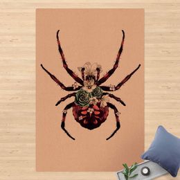 Kork-Teppich - Illustration florale Spinne - Illustration rot Tiere Korkmatte Insekten Wohnzimmer Schlafzimmer