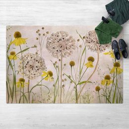 Bilderwelten Kork-Teppich Landhaus beige Blumen Korkmatte - Allium und Helenium Illustration - Blumenwiese Wohnzimmer Schlafzimmer