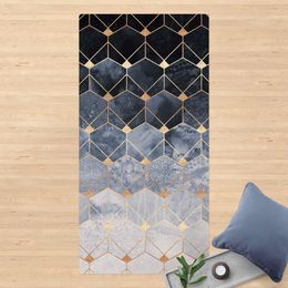 Kork-Teppich - Blaue Geometrie goldenes Art Deco - Abstrakt gold originell Aquarell Geometrisch Wohnzimmer Schlafzimmer