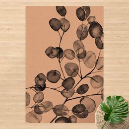 Bilderwelten Kork-Teppich Tropisch schwarz weiss originell Aquarell - Schwarz Wei&szlig; Aquarell Eukalyptuszweig - Pflanzen Wohnzimmer Schlafzimmer