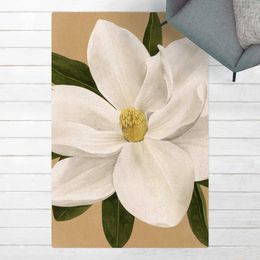 Kork-Teppich - Magnolie auf Gold II - modern weiss Blumen Korkmatte Deko Wohnzimmer Schlafzimmer