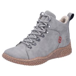 Rieker Damen Winterboots, Gr. 38hellgrau, Nubuklederimitat, used, Schuhe, Schn&uuml;rboots, Stiefelette, Profilsohle, mit Anziehlasche