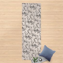 Kork-Teppich - Romantisches Bl&uuml;tenaquarell Natur Grau - Illustration grau Aquarell Deko Wohnzimmer Schlafzimmer