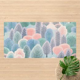 Kork-Teppich - Gl&uuml;cklicher Wald in Pastell - Tropisch pastell Korkmatte Pflanzen Wohnzimmer Schlafzimmer