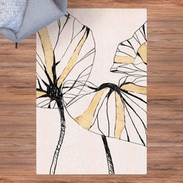 Bilderwelten Kork-Teppich Tropisch weiss originell Korkmatte - Tropische Bl&auml;tter mit Gold II - Pflanzen Wohnzimmer Schlafzimmer
