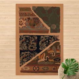 Bilderwelten Kork-Teppich Vintage bunt Tiere Korkmatte - Traditionelles Japanisches Textildesign - Retro Wohnzimmer Schlafzimmer