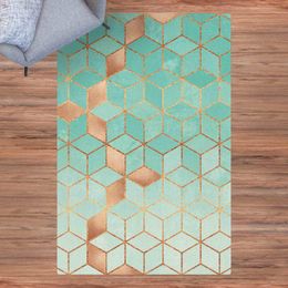 Bilderwelten Kork-Teppich Abstrakt t&uuml;rkis originell Aquarell - T&uuml;rkis Wei&szlig; goldene Geometrie - Geometrisch Wohnzimmer Schlafzimmer