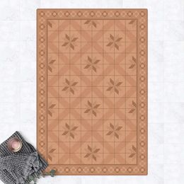 Bilderwelten Kork-Teppich modern beige Fliesenoptik - Geometrische Fliesen Rautenbl&uuml;te Sand mit Bord&uuml;re - Geometrisch Wohnzimmer Schlafzimmer