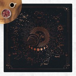 Kork-Teppich - Astrologie Sonne Mond und Sterne Blau Gold - Illustration blau Weltkarte Korkmatte Himmel Wohnzimmer Schlafzimmer