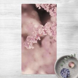 Kork-Teppich - Kirschbl&uuml;te im Violetten Licht - Motiv braun Blumen Korkmatte Kirschbl&uuml;te Wohnzimmer Schlafzimmer