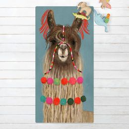 Kork-Teppich - Lama mit Schmuck I - modern blau Tiere Korkmatte Deko Wohnzimmer Schlafzimmer