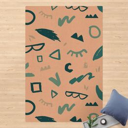 Kork-Teppich - Gezeichnete Freiformen Wasser - Illustration blau Korkmatte Geometrisch Wohnzimmer Schlafzimmer