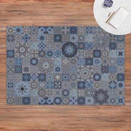 Bilderwelten Kork-Teppich Digital Art blau Fliesenoptik - Art Deco Fliesen Blaugrau Marmor mit Goldschimmer - Deko Wohnzimmer Schlafzimmer